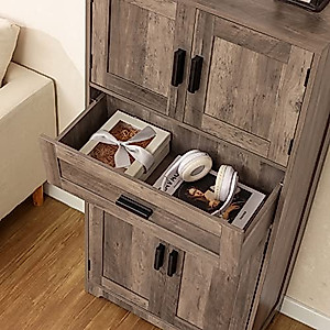 Quimoo Tall Bathroom Cabinet, Bathroom Storage Cabinet with Large Drawer & Adjustable Shelf, Bathroom Storage Cabinet with 4 Doors for Living Room, Bedroom, Home Office, Grey Wash