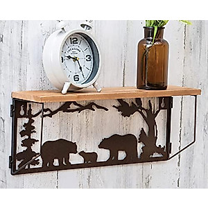 Ebros Gift Forest Woodlands Rustic Black Bear Family Metal Cutout Art Wall Hanging Floating Wood Shelf 20" Wide Rustic Bears Decorative Cabin Lodge Country Mountain Western Homes
