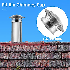Singvon 6 Inch Round Chimney Cap, 304 Stainless Steel Chimney Cover with Screen, Stove Pipe Chimney Cap, Silver