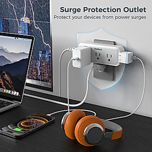 Multi Plug Outlet Extender, TESSAN Surge Protector Wall Plug Splitter with 5 Electrical Outlet Expander, Multiple Plug Adapter for Travel Home Office,2 Pack