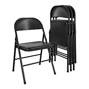 TRFMY Steel Folding Chair (4 Pack), Metal Folding Chair Seat, Handle Hole, Steel Frame, Folding Chair for Home, School, Office, Party, Courtyard Use (Black)