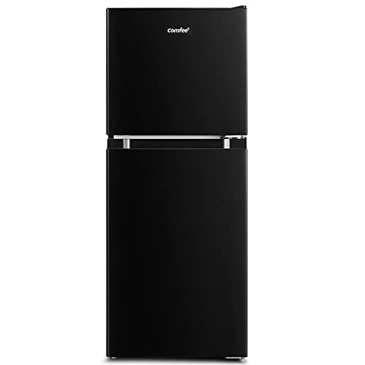 COMFEE' CRM45D3ABB Cu Ft Mini Fridge with Freezer, Energy Saving, Adjustable Legs, Temperature Thermostat Dial, Removable Shelf, Perfect for Home/Dorm/Garage Double Door Refrigerator, 4.5 Cuft, Black