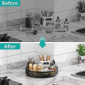 Ovicar Lazy Susan Organizer Turntable - 11 inch Rotating Spice Rack Metal Lazy Susan for Cabinet Pantry Kitchen Countertop Dining Table Cupboard Bathroom Refrigerator Vanity Black