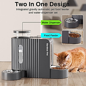 Gardner Pet Automatic Gravity Cat Food Feeder and Water Dispenser Stainless Steel Two-in-One Set Large Capacity Dispenser for Pets Dogs, Puppies, Kittens, Rabbits