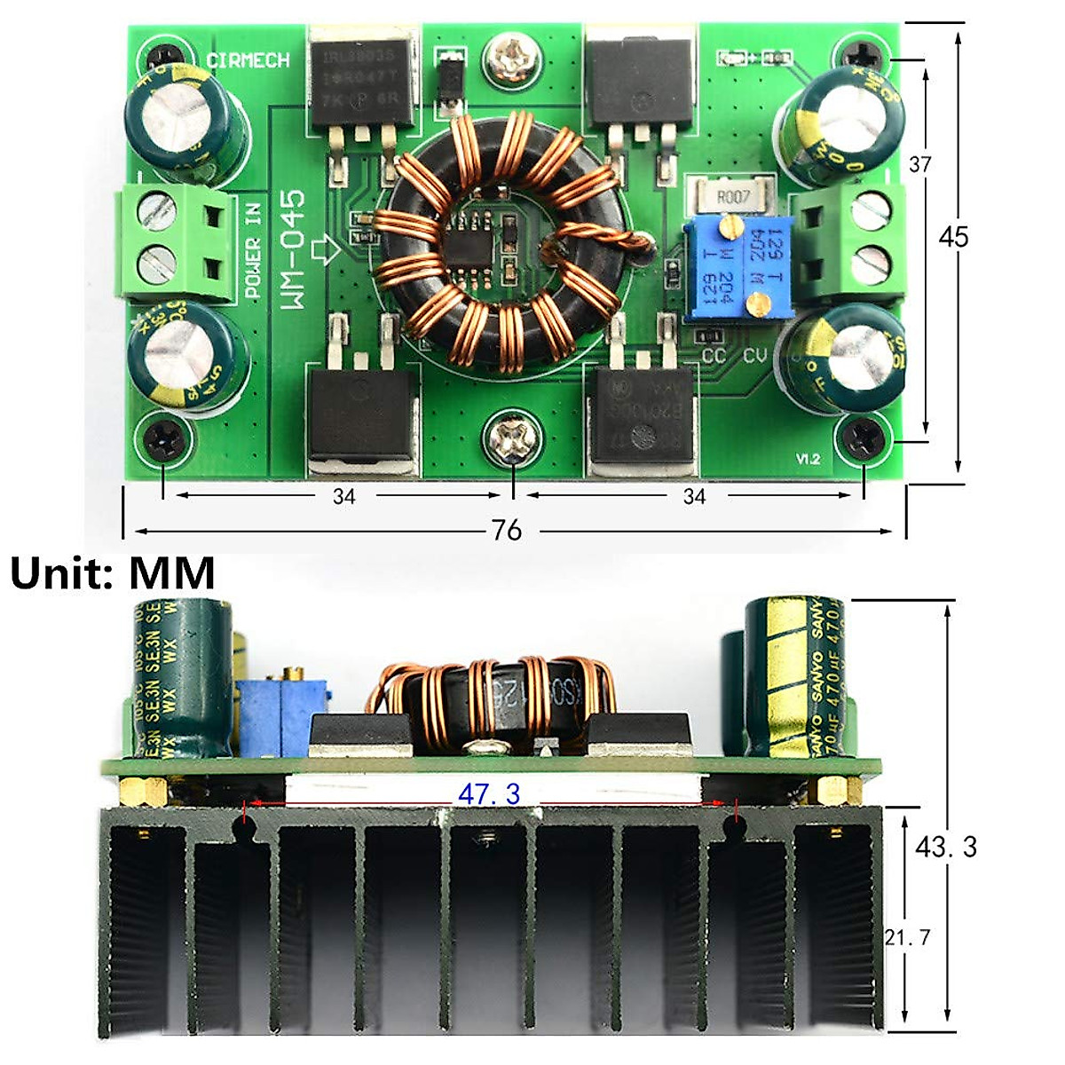 Auto Boost Buck Converter, 5A(Max 10A) DC 5V-30V to 1.25-30V Voltage Regulator Constant Voltage Constant Current CV CC Auto Step-Up/Down Boost Converter Solar Charging Power Supply Module 150W