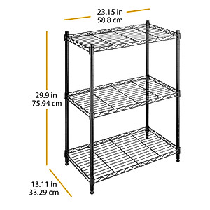 Whitmor Adjustable 3 Tier Shelving with Leveling Feet - Black
