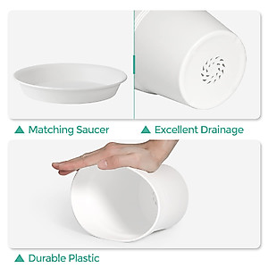 T4U 4 Inch Plant Pots 18-Pack - Small Plastic Planter with Drainage Hole and Saucer, Decorative Nursery Flower Pot Bulk for African Violet, Snake Plant, Succulent and All House Plants Indoor