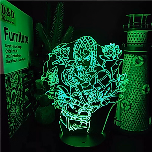 OAKFIN 3D Led Illusion Lamp JoJo's Adventure Guido Mista 3D Night Lights LED Lampara Anime Manga Visual Lamp Lights Kids Gift Bedroom Doll Lighting 7-Color Touch PXJD
