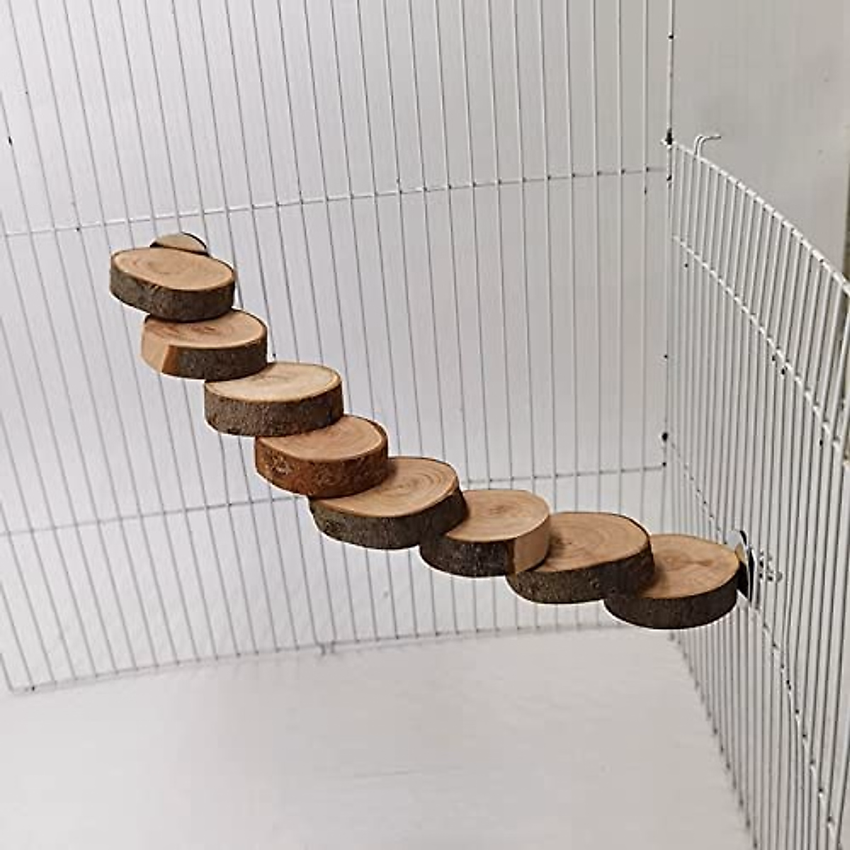 Bird Platform Perch Playground for Budgie Parakeet, Cage Natural Wood Play Stand Parrot Flat Perches for Large Birds, Birdcage Ladder Climbing Toy 8 Step