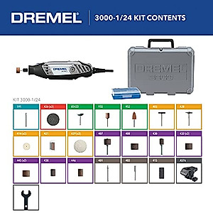 Dremel 3000-1/24 Variable Speed Rotary Tool Kit - 1 Attachment & 24 Accessories, Ideal for Variety of Crafting and DIY Projects – Cutting, Sanding, Grinding, Polishing, Drilling, Engraving