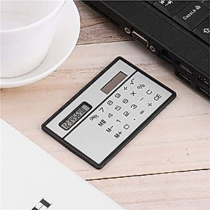 8 Digit Silver and Black Ultra Thin Solar Power Calculator with Touch Screen Credit Card Design Portable Mini Calculator for Business School Basic Office Calculators