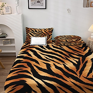 Tiger Print Sheets Full Size Sheet Sets - Animal Print Bed Sheets, Soft Microfiber & Deep Pocket & Wrinkle Free Patterned Bedding Sheets & Pillowcases, 1 Fitted Sheet, 1 Flat Sheet, 2 Pillow Cases
