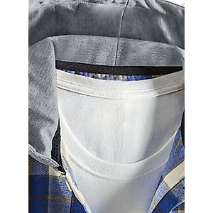 JMIERR Mens Flannel Hoodie Plaid Shirt Jackets Casual Button Down Long Sleeve Lightweight Shirts,US 46 (XL),0Sky Blue