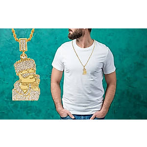 putouzip Bart Chain Necklace 18K Gold Plated Fully Iced Out Zircon Stainless Steel Pendant For Men Gift(Gold)