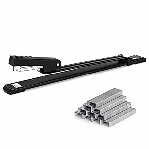 Deli Long Reach Stapler, 25 Sheet Capacity, Long Arm Standard Staplers for Booklet or Book Binding, Black