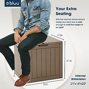 BLUU Deck Box 32 Gallon, Outdoor Storage Box for Patio Cushion, Pillows, Toys, Garden Tool and Hose Storage, Waterproof Material with Lockable Lid & Side Handles, Wood Grain Texture, Taupe