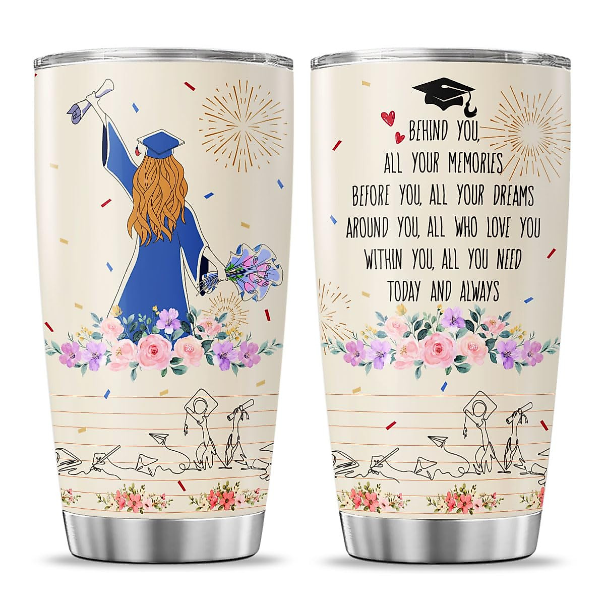 HUBUPU Of Class Tumblers, Graduation Motivate Quote, Graduation Gifts, Tumbler 20 Oz With Lid And Straw