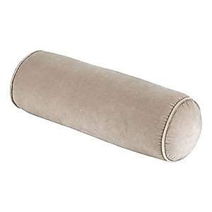 Nate Home by Nate Berkus Decorative Cotton Velvet Bolster Pillow | Soft Luxurious Modern Decor, Cushion for Couch, Chairs, or Bedroom from mDesign - Oblong Size 7" x20", Fossil (Beige)