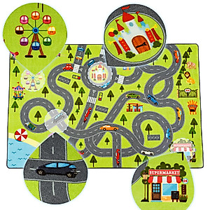 HOMORE Kids Play Mat Rug, Fun and Educational City Play Rug for Hot Wheels Track Racing and Toys, Kids Carpet Playmat Area Rug for Children Bedroom Play Room Nursery, 3x5 Feet