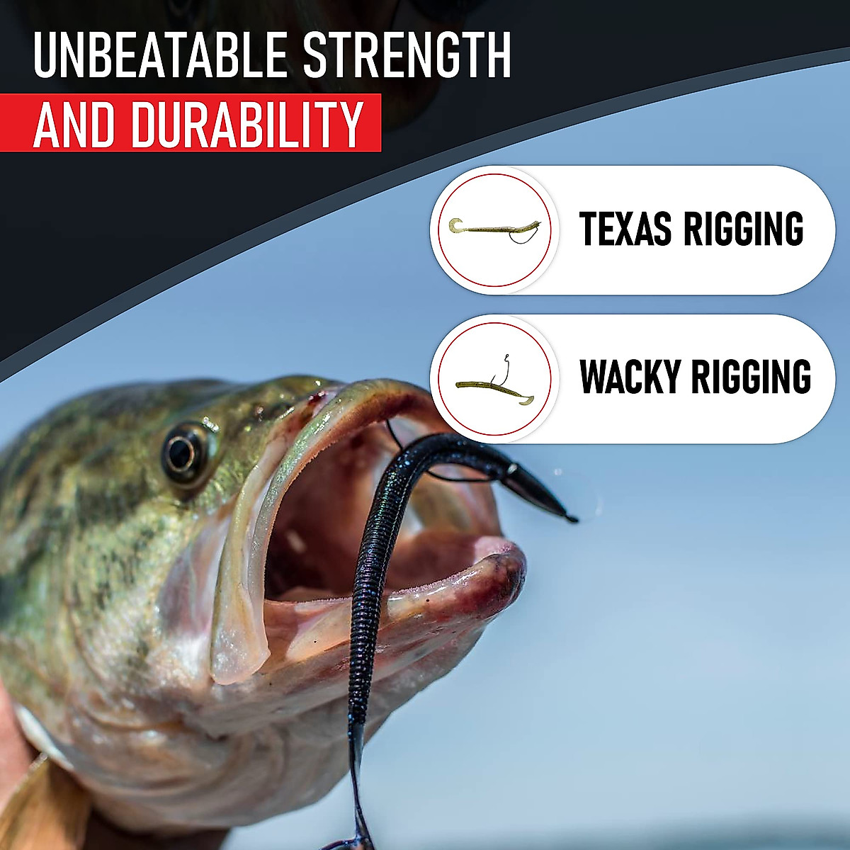 Bass Fishing Hooks Freshwater – Bass Hooks for Plastic Worms – Texas Rigs for Bass Fishing Gear – Worm Hooks for Bass Fishing – Bass Fishing Tackle – Texas Rig Hooks – EWG Hooks