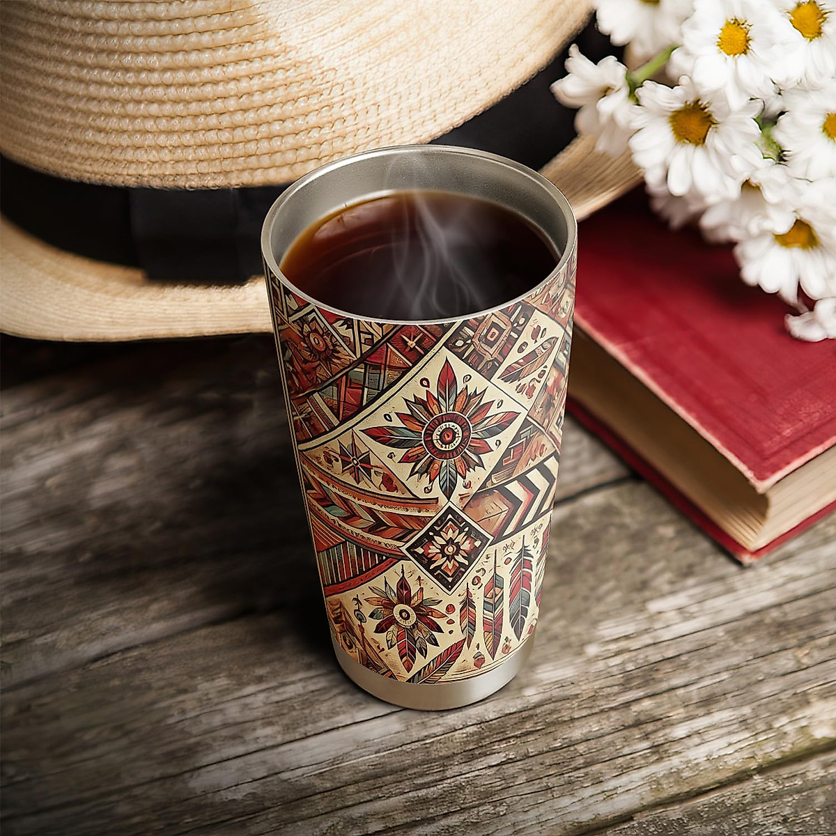 20oz Dreamcatcher Native American Tumbler, Native American Indian Gifts, Coffee Thermos for Women, Men, Stainless Steel Double Wall Vacuum Insulated Coffee Mug, Travel Cup with Lid