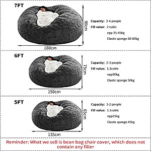 HDMLDP Bean Bag Chair for Adults Kids Without Filling Comfy Fluffy Giant Round Beanbag Lazy Sofa Cover for Reading Chair Floor Chair, 6FT, Dark Grey