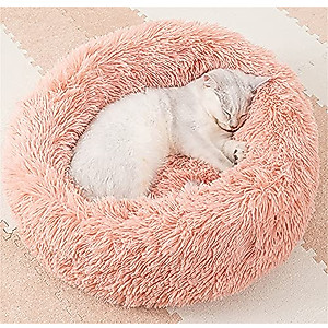 Gavenia Cat Beds for Indoor Cats -20’’x20’’Washable Donut Cat and Dog Bed,Soft Plush Pet Cushion,Waterproof Bottom,Fluffy Dog and Cat Calming and Self Warming Bed for Sleep Improvement,Light Pink
