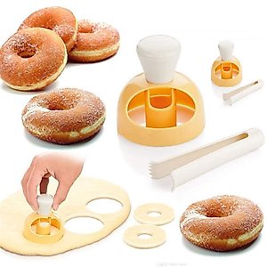 2 Pack Donut Cutters Set 3 inch,Cookie Cutter Round for Baking Donut Mould Maker Plastic with Dipping Plier, Cake Mold Biscuit Cutter Non-Stick Mold Baking DIY Donut Tools