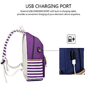 goldwheat Girls Backpack Canvas Schoolbag Bookbag Laptop Bag Rucksack with USB Charging Port