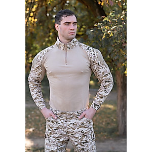 Military Uniform for Men - Camo Long Sleeve Shirt Men & G3 Combat Pants with Knee Pads - Combat Camouflage Tactical Suit - Fishing, Hunting, Shooting, Paintball, Airsoft Clothes 1/4 Zip (X-Large)