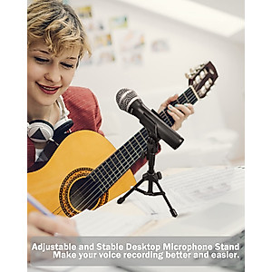 Mictop 2 Pack Desktop Mic Stand, Portable Foldable Tripod with Mic Clip Holder, Adjustable Microphone Stand For Dynamic Microphone.
