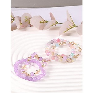 PIPITREE 10Pcs Beaded Crystal Bracelets for Women, Bohemian Stackable Bead Bracelets with Butterfly Charm Multilayered Bracelet Pack Handmade Jewelry