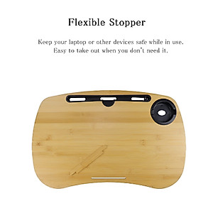 SUMISKY Lap Desk-Portable Laptop Table with Cushion Bamboo Platform Phone Holder L(21.6"x13.8") with Cup Holder