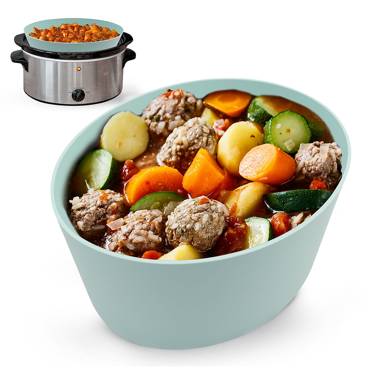 JT Home Silicone Crockpot Liner - Reusable Crockpot Liner for Large Slow Cookers, Compatible with 6 Quart Crockpot to 8 Quart Crockpot - Dishwasher-Safe & Leakproof Silicone Slow Cooker Liner - Teal