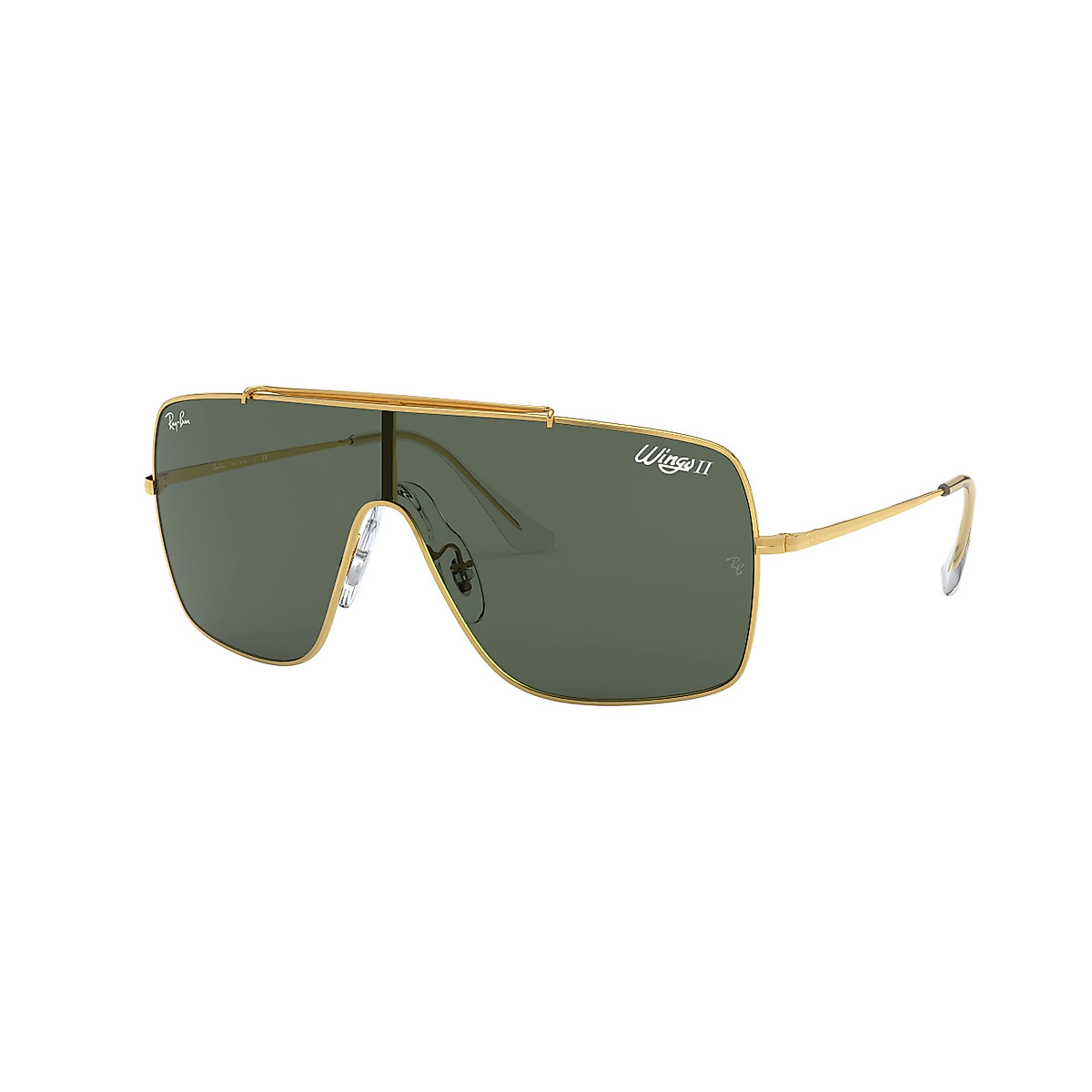 Ray-Ban RB3697 Wings II Square Sunglasses, Gold/Dark Green, 35 mm + 1