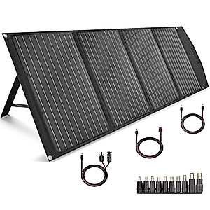 TISHI HERY 120W Portable Solar Panel for Power Station Generator, Waterproof IP65 with 4 Outputs DC/USB/QC3.0/Type-C Compatible with Most Phones Laptops Tablet for Travel/Camping/RV/Hiking