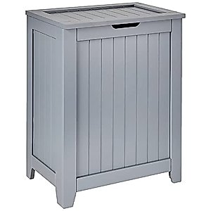 Redmon 18'' x 11.25'' x 23.25'' Contemporary Country Wainscot Style Wooden Clothes Hamper for Bedroom, Bathroom, and Laundry Room, Grey