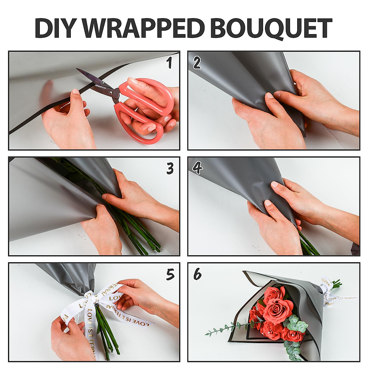 FUHITIM 20 Sheets Flower Wrapping Paper - Waterproof Black Floral Wrapping Paper for DIY Crafts, Florist Supplies Packaging for Wedding Valentine's Day Birthday Gift