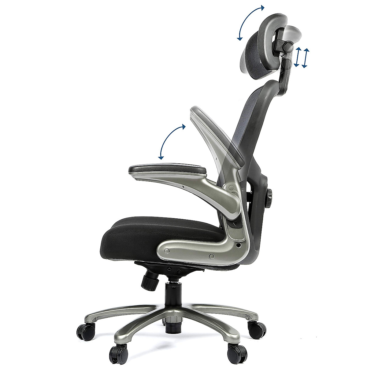 OFFICE FACTOR 500 Lbs Rated Ergonomic Big and Tall Office Chair Flip-Up arms, Mesh Office Chair, Swivel Office Chair with Anti Scratch Wheels, Mesh Executive Chair (Black with Headrest)