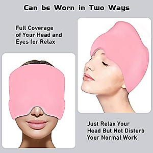 Headache Relief Hat for Migraine, Headache Migraine Relief Cap for Tension Headache Migraine Relief, One Size Fits All Headache Cap with Reusable Ice Gel Pack for Puffy Eyes, Stress Relief (Pink)