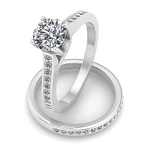 5/8 Carat Diamond Engagement Wedding Ring Set in 10k White Gold (H-I, I2-I3)