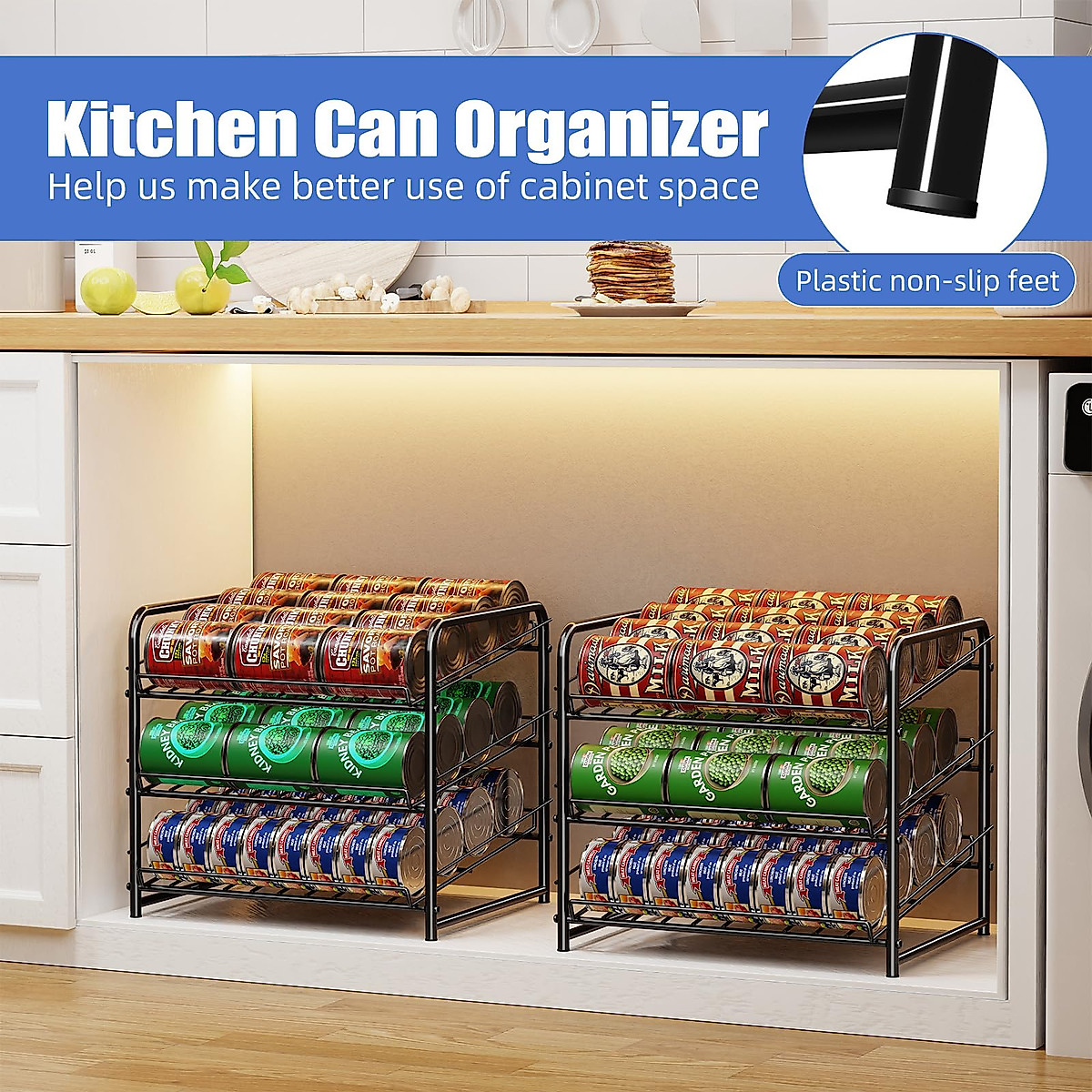 Simple Trending Can Rack Organizer, Stackable Can Storage Dispenser Holds up to 36 Cans for Kitchen Cabinet or Pantry, Black
