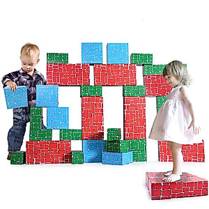 WishaLife Cardboard Blocks,40pcs Building Blocks Extra-Thick Jumbo Stackable Bricks in 3 Size for Toddlers Kids