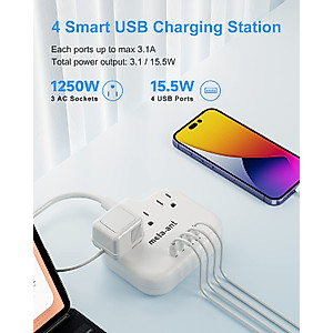 2 Prong to 3 Prong Outlet Adapter, Two Prong Power Strip with 3 Prong Outlets, 3 USB Ports, 5ft Extension Cord Three Prong, Polarized, for Old House, White