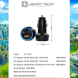 USB C Car Charger Fast Charging - LEXAA TECH 58W USB Car Charger Adapter Dual Port PD&QC 3.0 Compatible with iPhone 14 13 12 Pro Max X XR XS 8 Samsung Galaxy Note 20/10 S23/22/21 Google Pixel