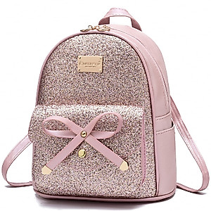 I IHAYNER Women Cute Glitter Sequin Mini Backpack for Women Small Bowknot Leather Purse Fashion Backpack Purse for Women