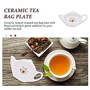 DOITOOL White Ceramic Tea Bag Coasters Tea Bag Holder, 2Pack Teapot-Shaped Spoon Rests Tea Bag Storage Rack Classic Teabag Caddy Holder Saucer