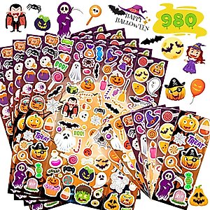 SWARKOL Halloween Stickers 980Pcs Assorted Halloween Stickers for Kids Halloween Party Favors, Classroom Crafts, Goodie Bags, Decorations, Trick or Treat Halloween Party Supplies