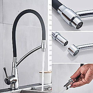 Kitchen Tap with Hose Kitchen Mixer Faucet 360° Pull Down Kitchen Faucet, Chrome with Black Free Rotation One Modes Kitchen Tap, Hot Cold Mixer Crane Bath Sink Tap Faucets Kitchen