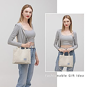 PINCNEL Corduroy Tote Bag for Women, Small Trendy Travel Satchel Handbag with Crossbody Shoulder Strap, Carry Handles, Pockets (Beige)